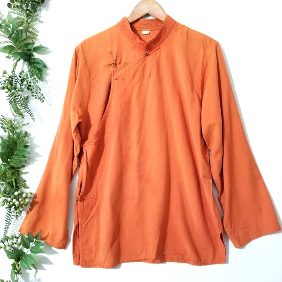 American Vintage | Tops | Vintage Monk Shirt78orange Silk Wrap Tunic ...
